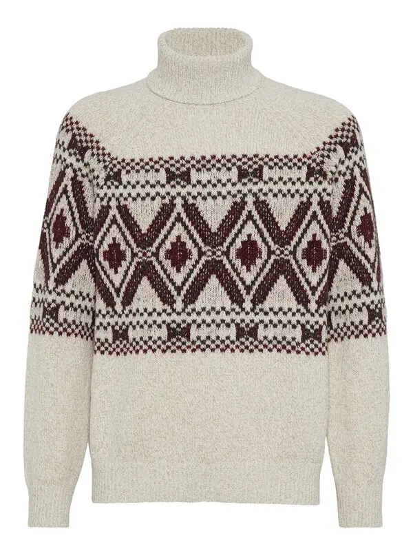 Brunello Cucinelli Mouliné Virgin Wool-silk-cashmere Jacquard Sweater - White