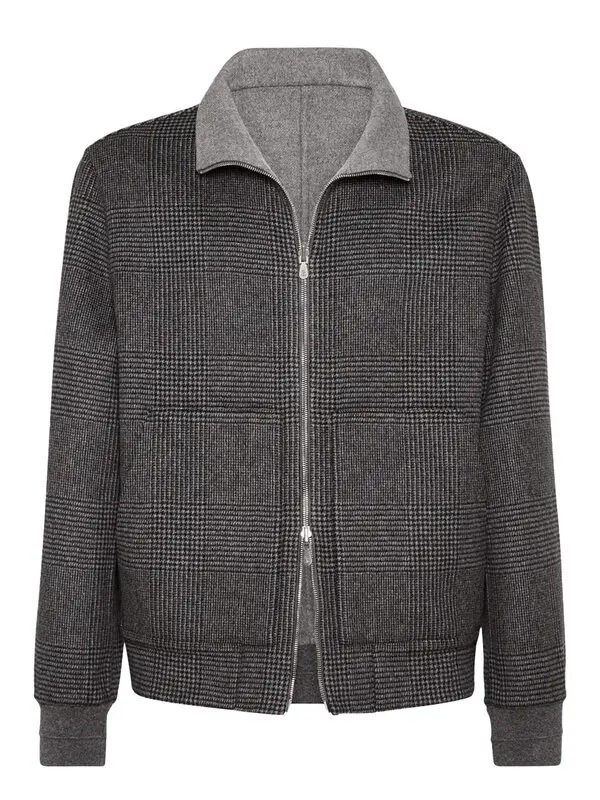 Brunello Cucinelli Cashmere Check Bomber Jacket - Grey