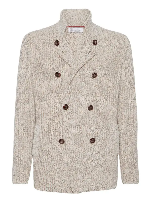 Brunello Cucinelli Wool, Silk, And Cashmere English Rib Knit Cardigan - White