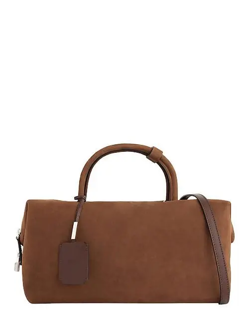 Max Mara Brand-embossed Large Nubuck-leather Tote Bag - Dark Brown