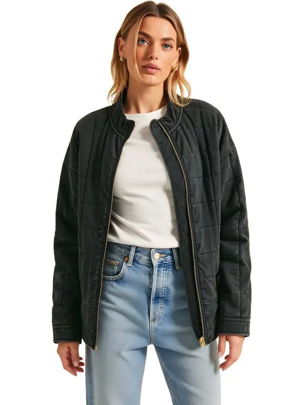 MODENAIRE Quilted Jacket With Stand Collar - Black