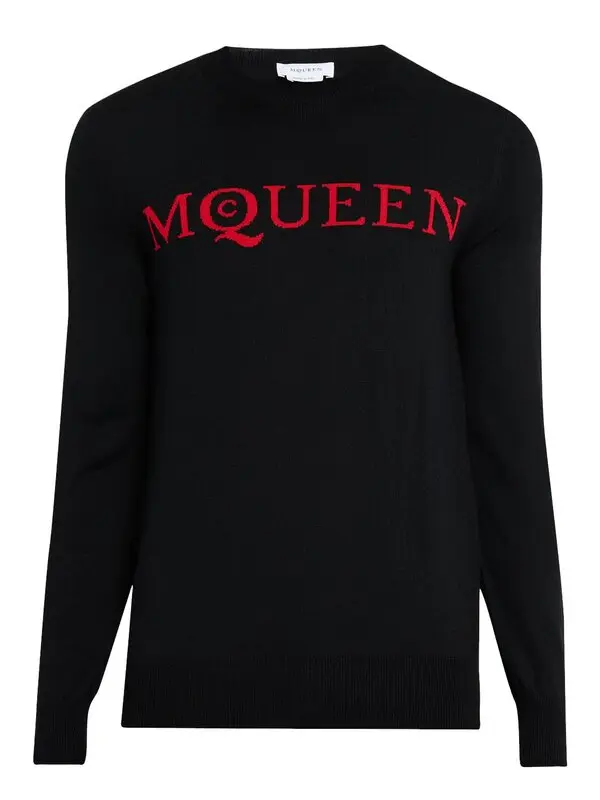 Alexander McQueen Wool Jacquard Logo Crewneck Sweater - Black/lust