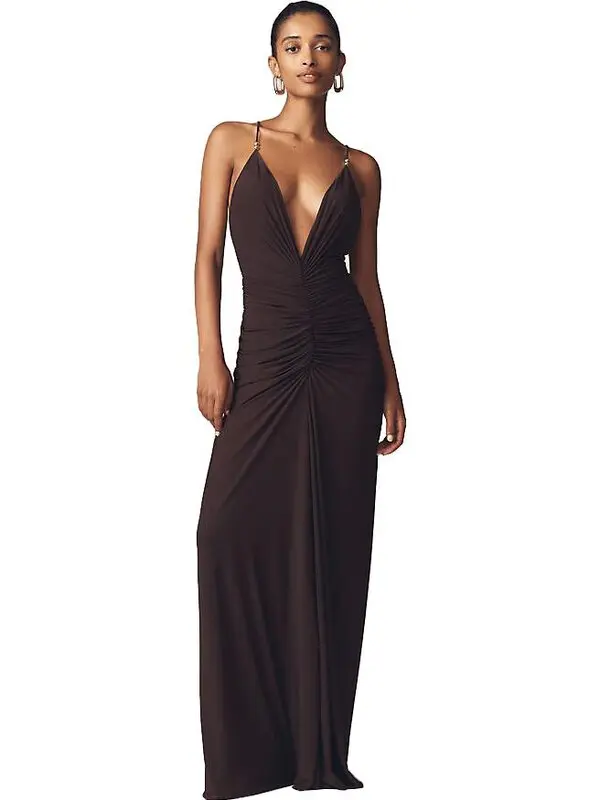 Ronny Kobo Anya V-neck Column Jersey Maxi Dress - Chocolate