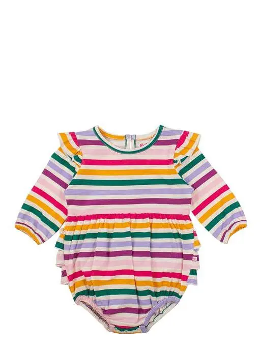 RUFFLEBUTTS Striped Bodysuit With Ruffle Detail - White