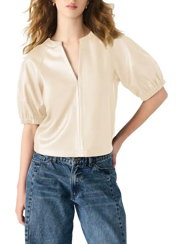 Steve Madden Roxanne Faux Leather Top - Bone