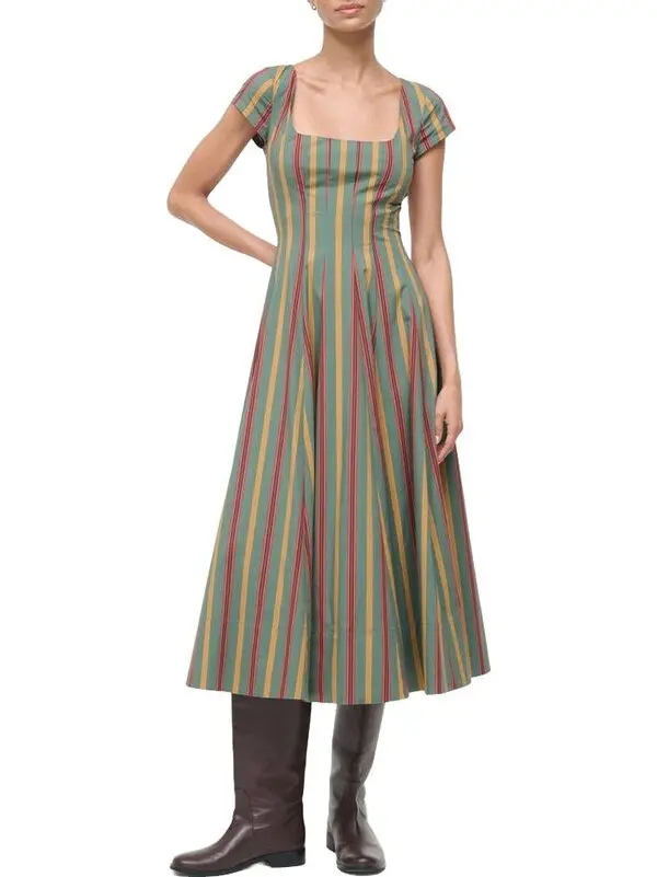 Staud Wells Stripe Stretch Cotton Midi Dress - Trailblazer Stripe