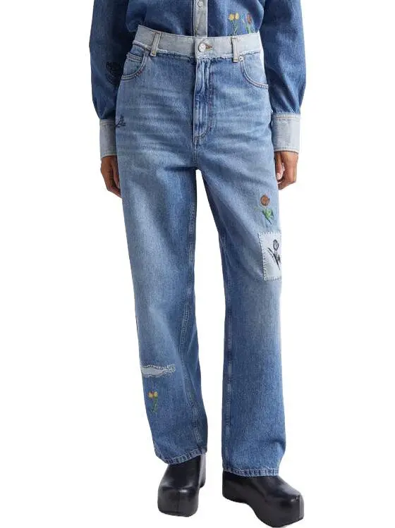 Marni Embroidered Spliced Jeans - Azure