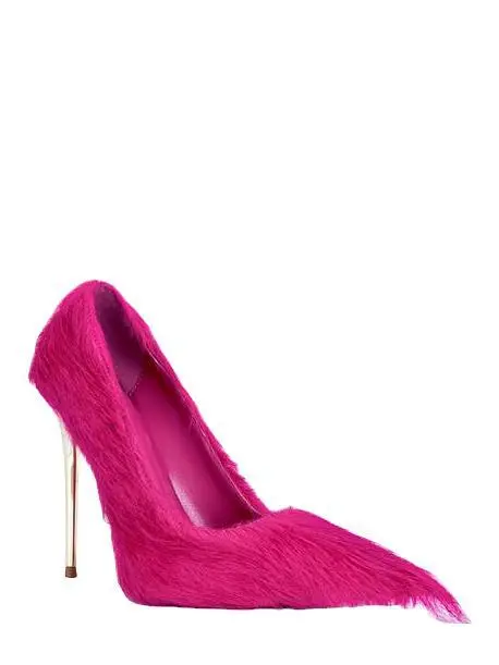 AZALEA WANG Romee Faux Fur Pointed Toe Pump - Fuchsia