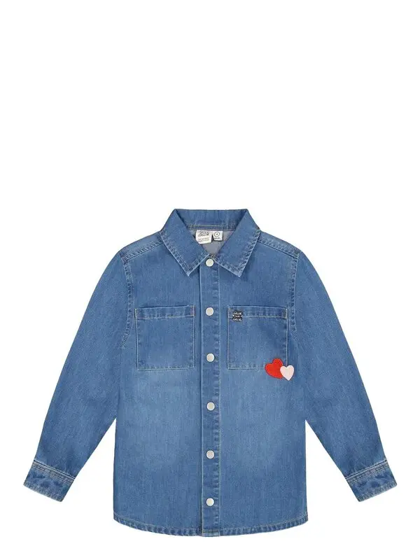 DEUX PAR DEUX Denim Shirt With Patch Pockets And Apple Patch - Light Blue Denim