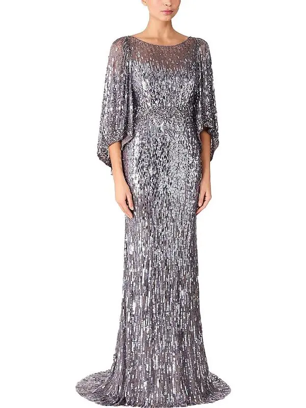 Jenny Packham Ines Sequin-embellished Gown - Granite