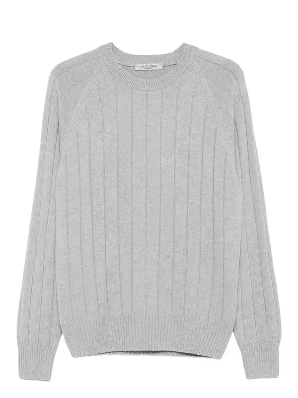 FILERIA Crew Neck Ribbed Sweater - Grey