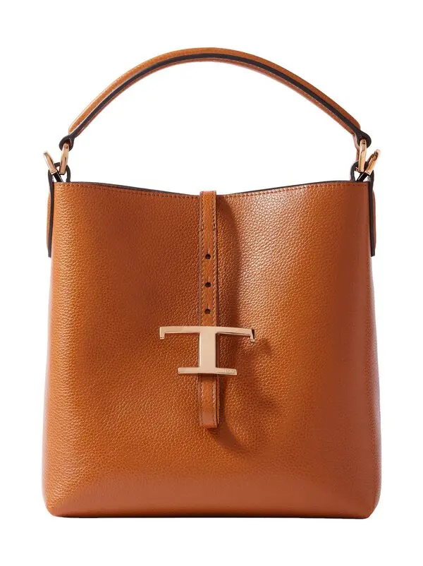 TOD'S T Timeless Textured-leather Tote - Brown
