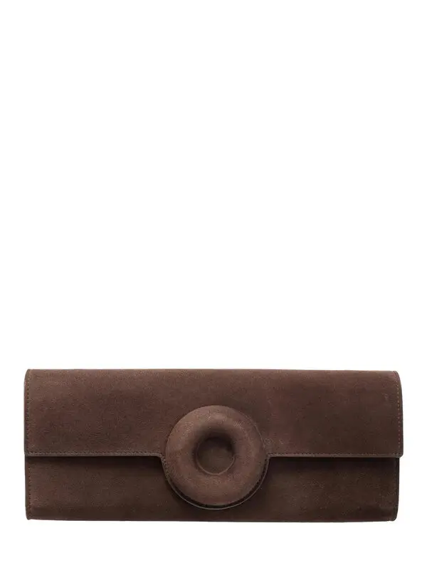 AQUAZZURA Hoop Suede Clutch - Brown