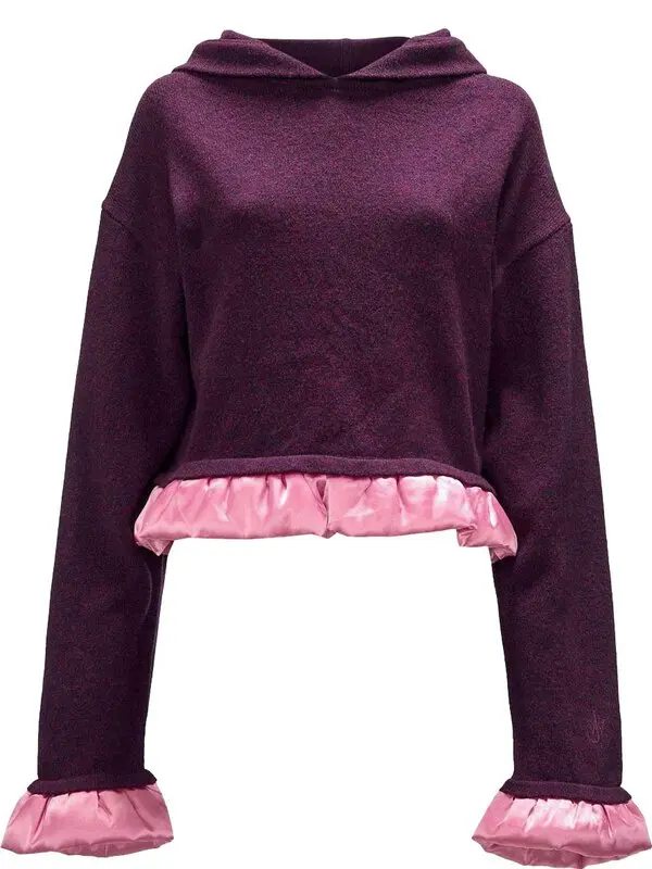 JW Anderson Satin-trimmed Cropped Hoodie - Plum