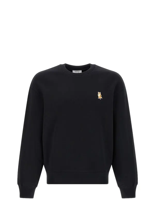 Maison Kitsuné Brushed Cotton Sweatshirt With 'stending Fox' Patch - Black