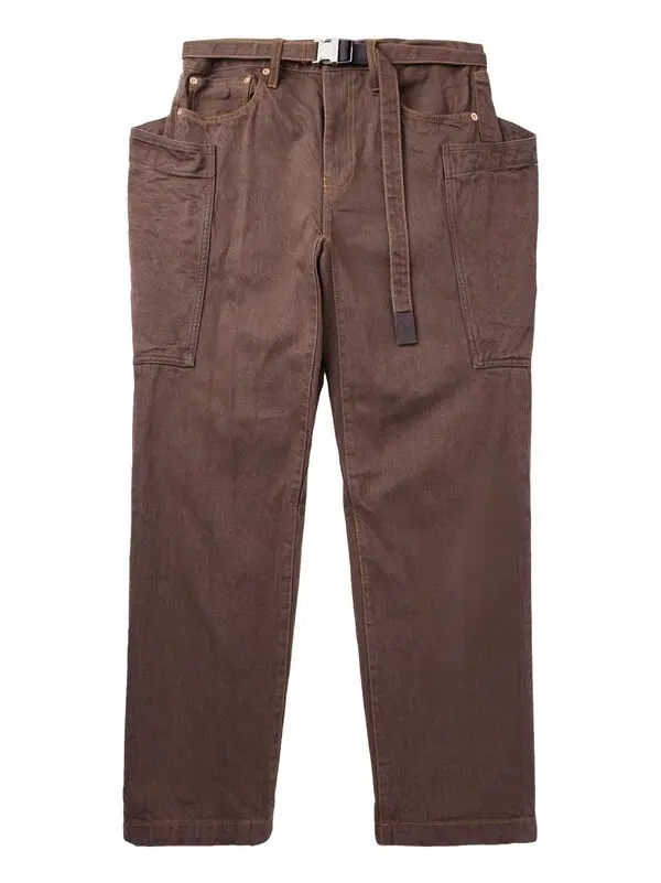 Sacai Belted Straight-leg Jeans - Brown