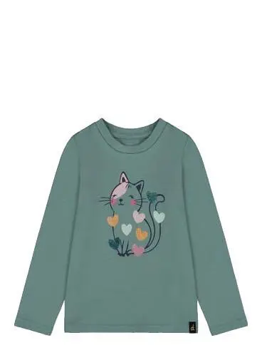 DEUX PAR DEUX Organic Cotton T-shirt With Cat Appliqu - Sage
