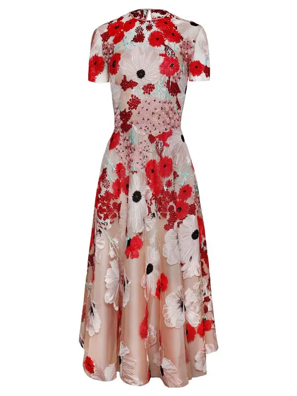Naeem Khan Floral Embellished Tulle Midi Dress - Multi