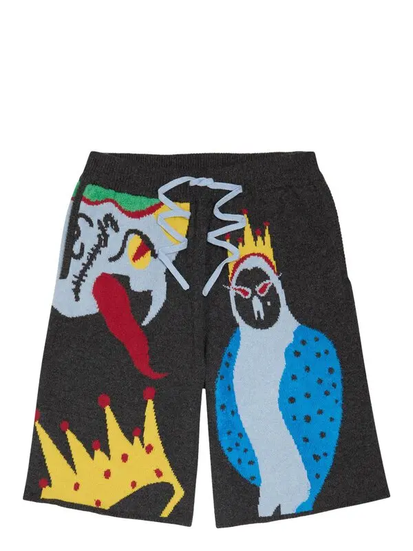 THE ELDER STATESMAN Mythical Creatures Intarsia Cashmere-blend Shorts - Multicoloured 1