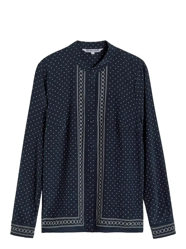 Veronica Beard Johnson Patterned Stretch-silk Crepe Blouse - Navy