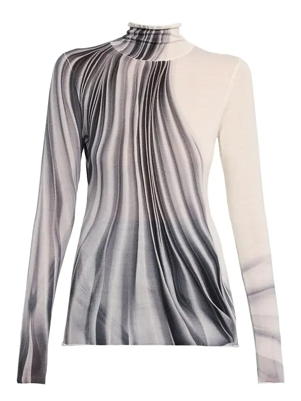 JASON WU Dancing Pleat Printed Turtleneck Top - Greyblack
