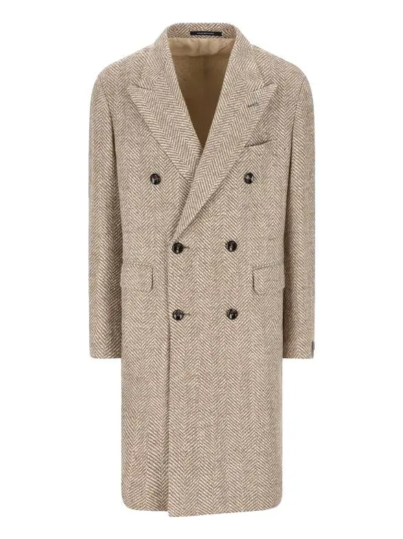 Tagliatore Herringbone Virgin Wool Double-breasted Coat - Grey