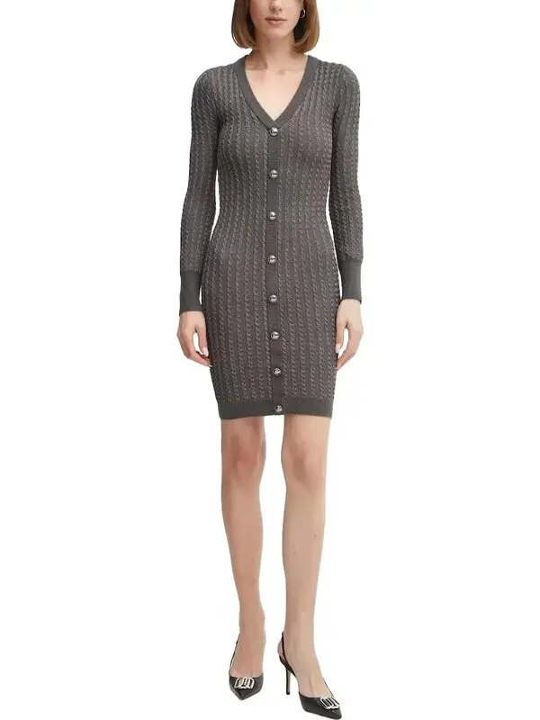 Guess Cable-knit Button-front Midi Dress - Grey
