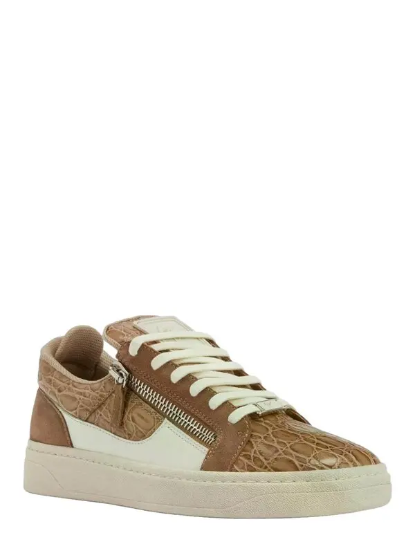 GIUSEPPE ZANOTTI Crocodile-effect Zip Low-top Sneakers - Brown