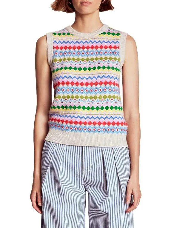 Boden Edie Fair Isle Sweater Vest - Oatmeal Melange, Multi