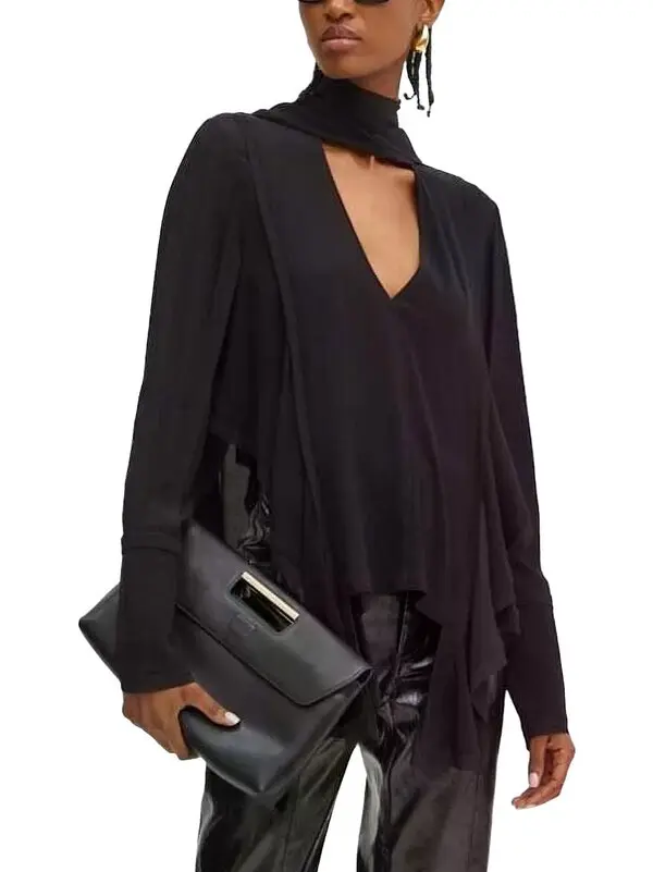 SILVIAN HEACH High-neck Ruffled Top - Black
