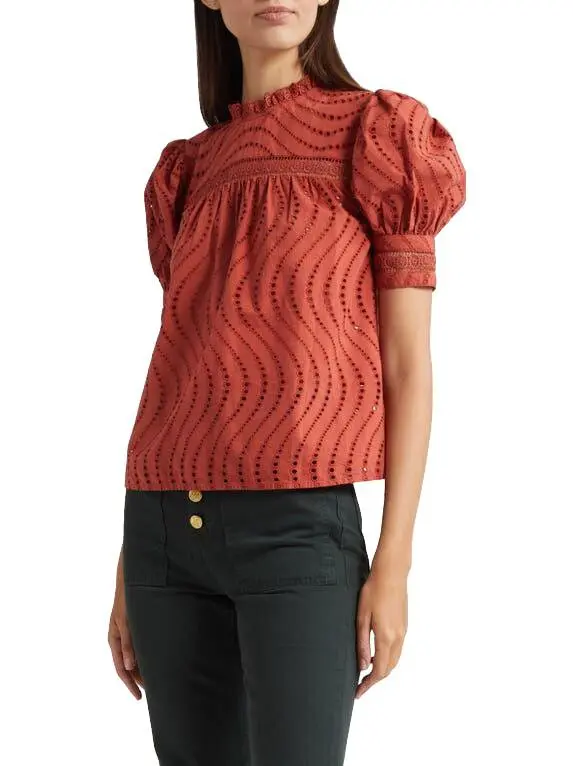 Ulla Johnson Virginia Lace Collar Puff Sleeve Top - Claret