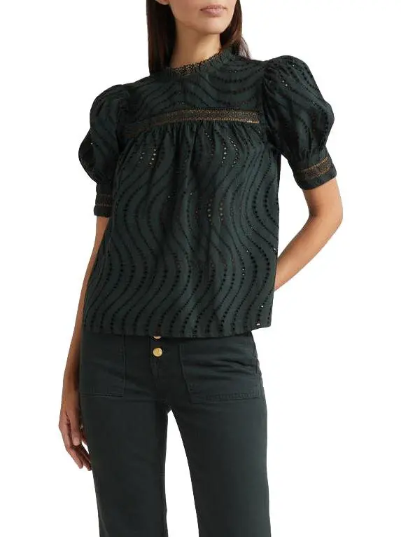 Ulla Johnson Virginia Lace Collar Puff Sleeve Top - Cypress