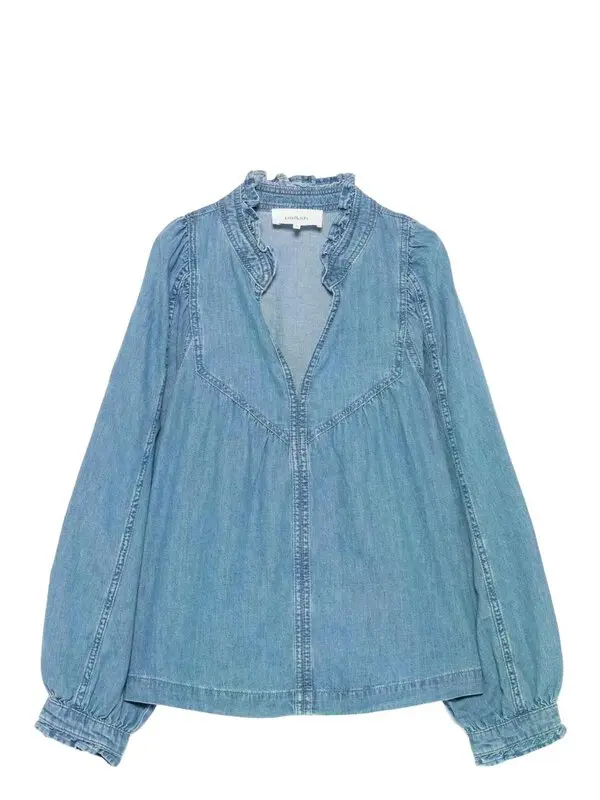 Ba&sh Lay Ruffled Denim Blouse - Blue