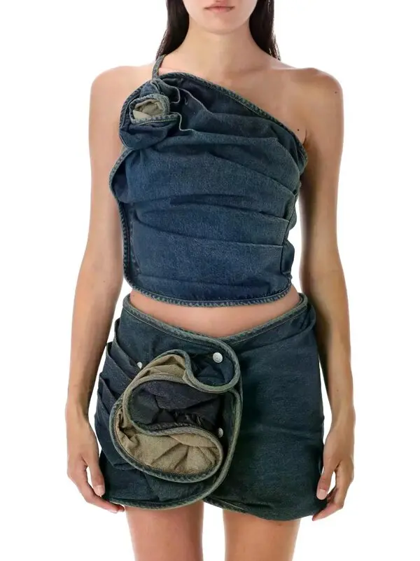 Magda Butrym Rose-detail Denim Top - Blue
