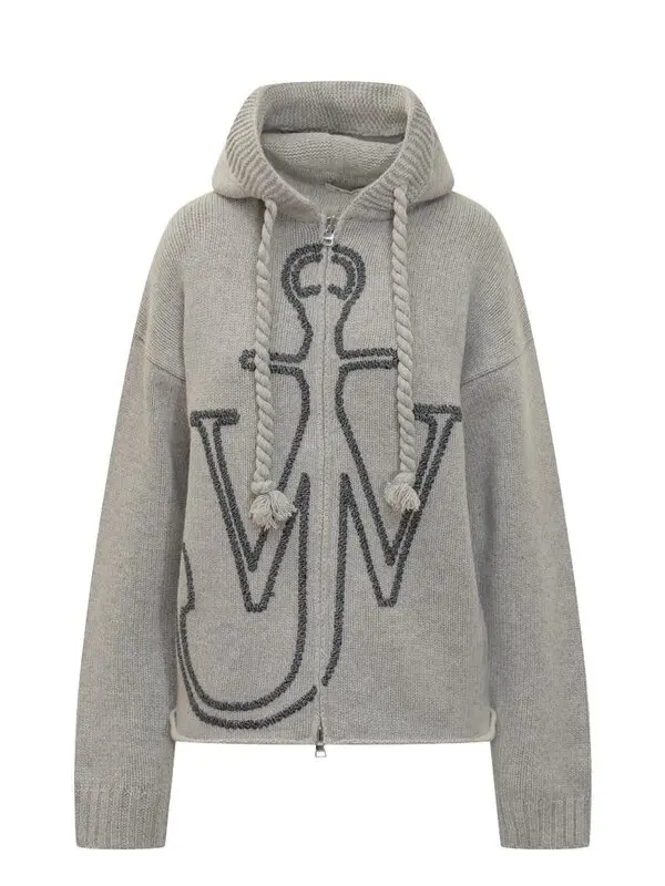 JW Anderson Knit Zip-up Hoodie With Embroidered Logo - Grey