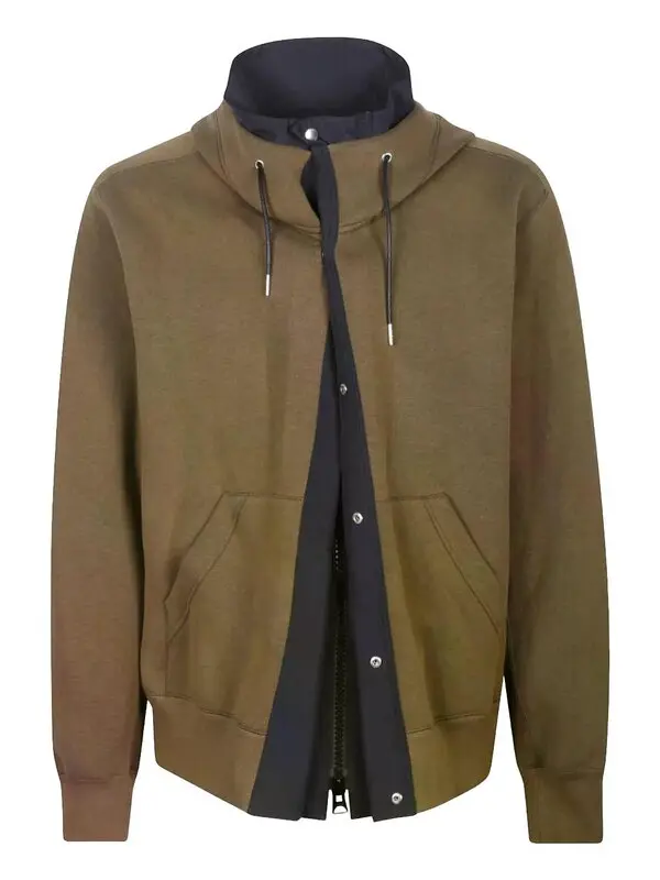 Sacai Hooded Panelled Cotton Sweater - Neutrals