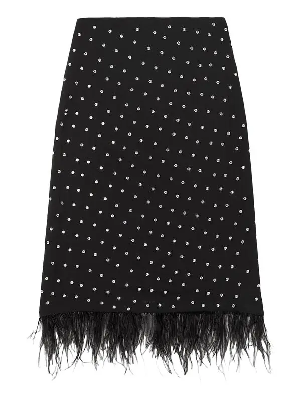 Dodo Bar Or Faux Feather-trimmed Crystal-embellished Chiffon Skirt - Black