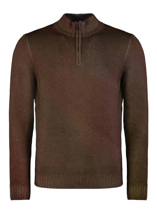 MOORER Terni Half-zip Sweater - Brown