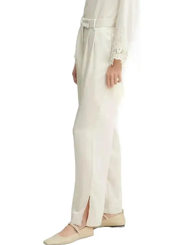 BRUUNS BAZAAR Pleated Side-slit Trousers - White
