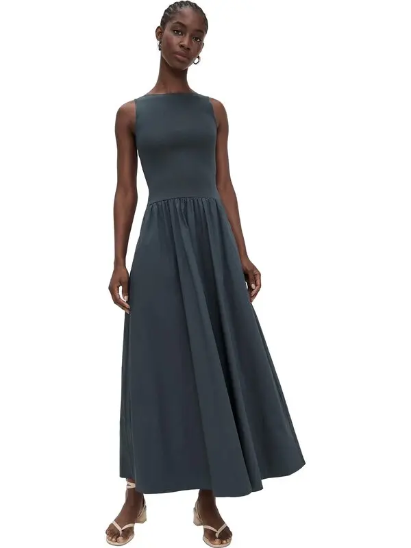 ST. AGNI Bateau Cut Out Midi Dress - Graphite