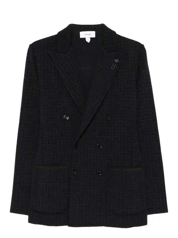 LARDINI Double-breasted Houndstooth Jacket - Blue