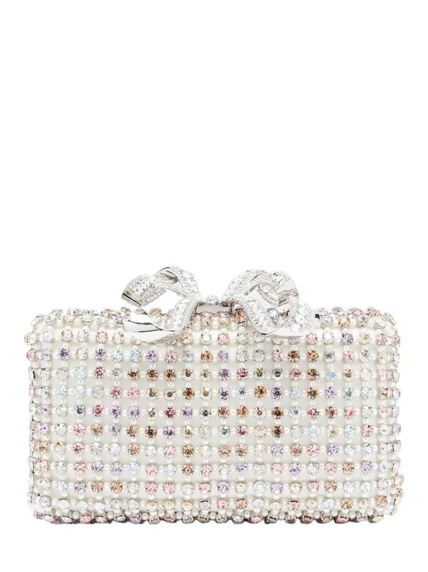 SELF-PORTRAIT Bow Mini Crystal-embellished Clutch - Silver