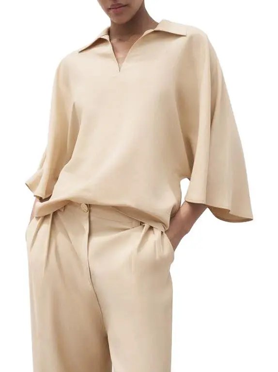 Mango Oversized Three-quarter Sleeve Polo - Sand