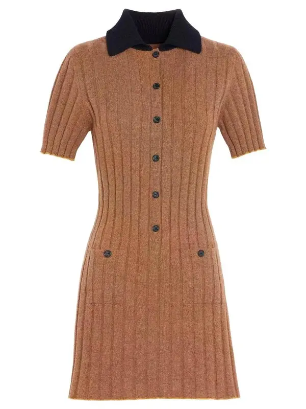 BARRIE Ribbed Knit Midi Dress - Brown
