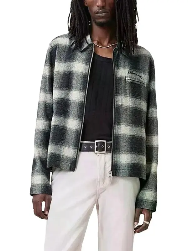 All Saints Checked Zip-up Jacket - Black