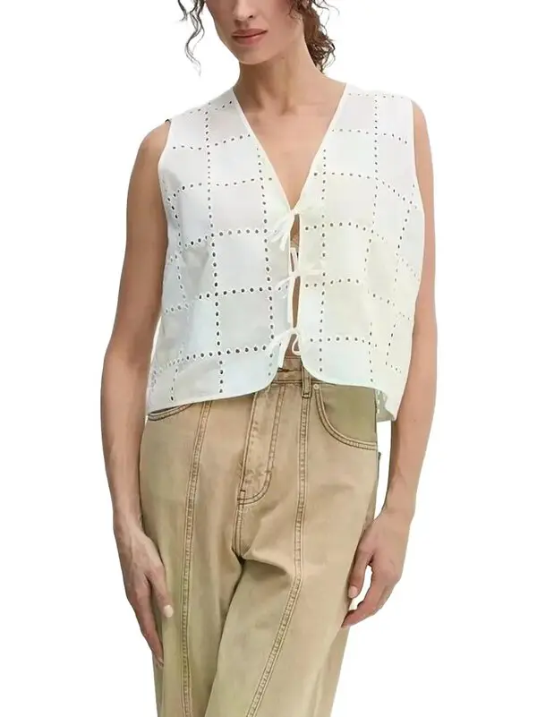 IVY OAK Eyelet-detail Tie-front Top - White