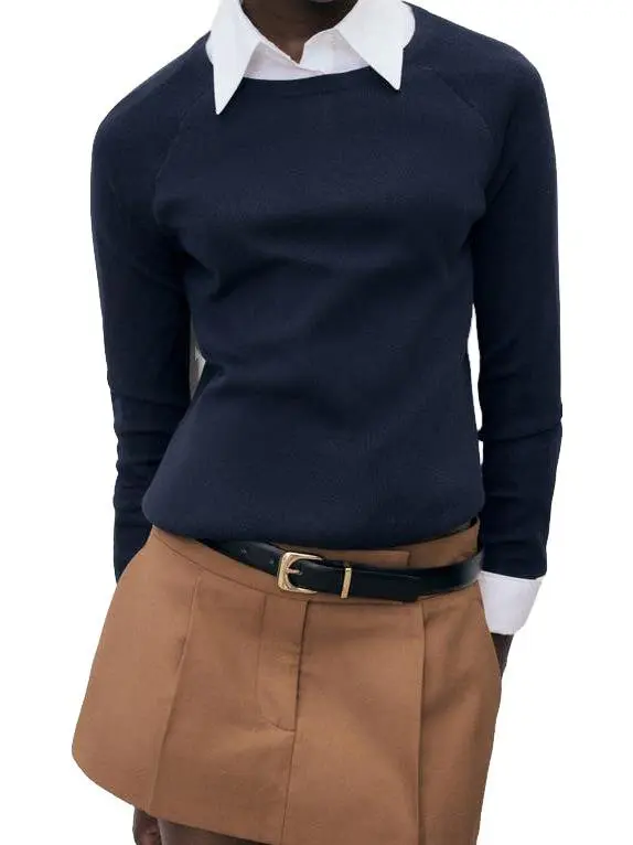Mango Cotton-blend Raglan Sleeve Sweater - Dark Navy
