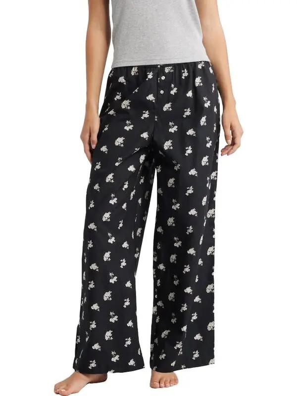 OPEN EDIT Cotton Boxer Pants - Black- Grey Danni Floral