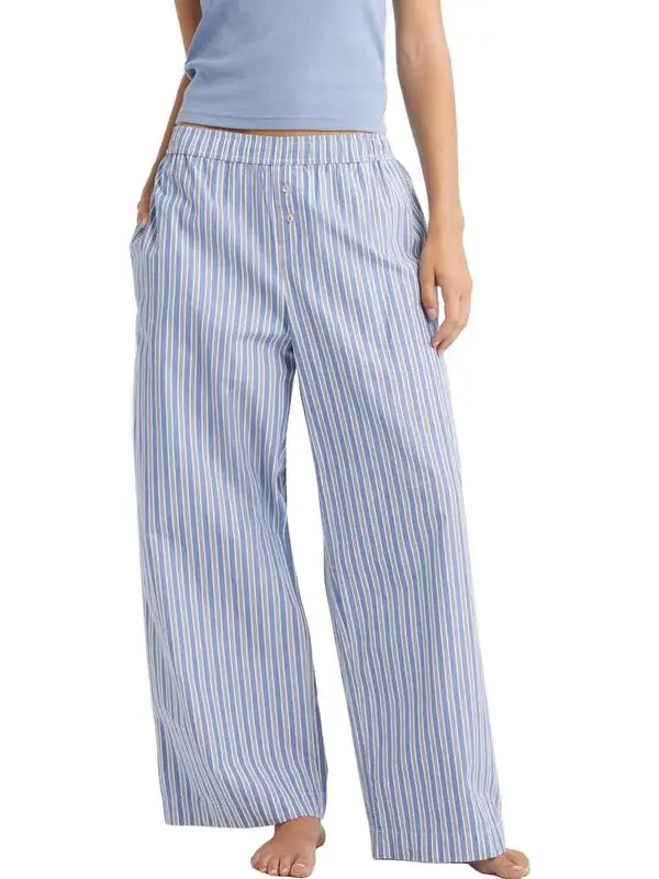 OPEN EDIT Cotton Boxer Pants - Blue Tempest Kristen Stripe