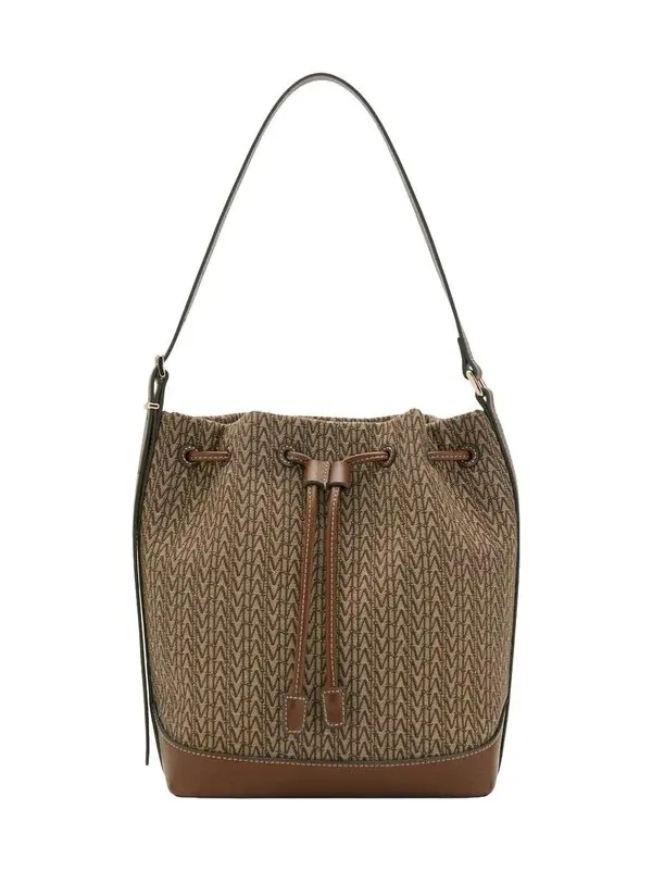 Mango Logo Jacquard Bucket Bag - Chocolate